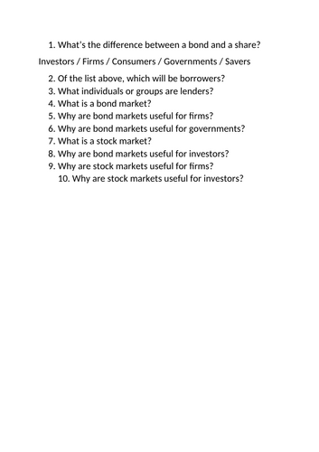 A Level Economics - Role of Financial Markets | Teaching Resources