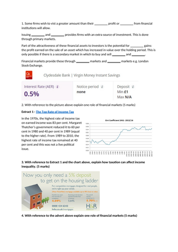 A Level Economics - Role of Financial Markets | Teaching Resources