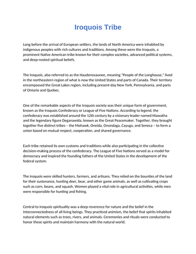 Iroquois Tribe : Reading Comprehension Questions With Answers - Quiz ...