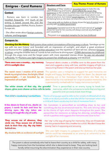 GCSE Power and Conflict Poems - KEY QUOTES | Teaching Resources