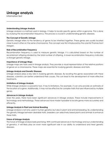 Linkage analysis | Teaching Resources