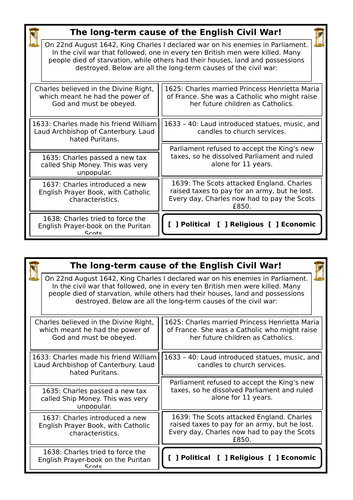 L3 Long term causes of the English Civil War. | Teaching Resources