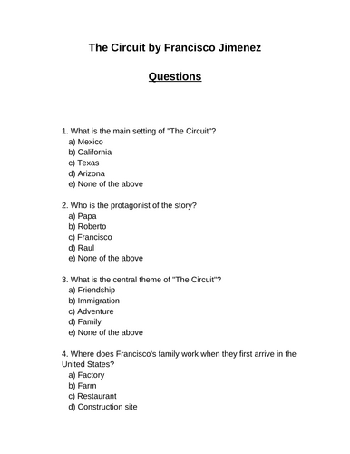 The Circuit. Reading Comprehension Questions, Multiple-choice questions ...