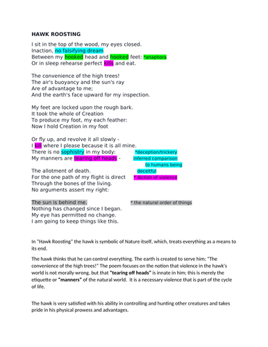 Level 9 analysis of Ted Hughes' poem "Hawk Roosting" GCSE ENGLISH ...
