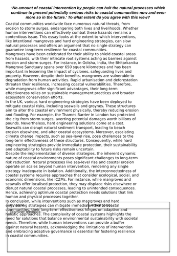 AQA A-Level Geography Coasts: Model Answer Pack 4 | Teaching Resources