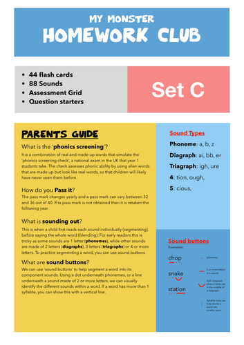 Phonics screening flashcard set for reading homework made easy for ...