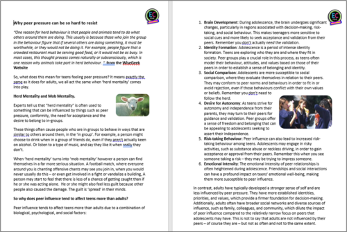 Peer Pressure and Influence | Teaching Resources