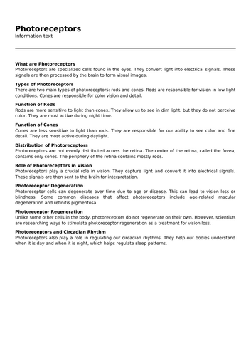 Photoreceptors | Teaching Resources