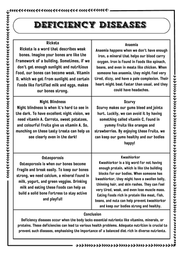 Deficiency Diseases Activity | Teaching Resources