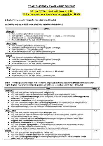 History Exam - Year 7 / KS3 | Teaching Resources