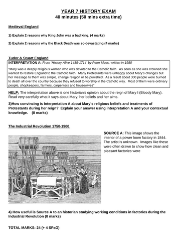History Exam - Year 7 / KS3 | Teaching Resources