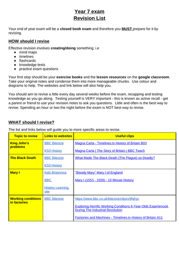 History Exam - Year 7 / KS3 | Teaching Resources