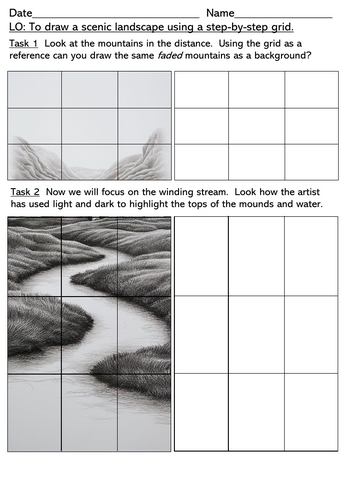 3 Scenic Landscape Features Portrait Blending Pencil Worksheets for ...