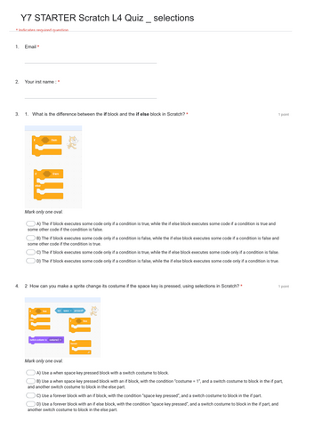 Year 7 QUIZ _ Scratch selections _ 5 questions | Teaching Resources