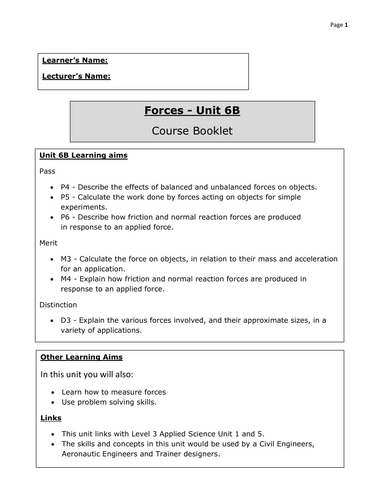 BTEC Level 2 Applied Science Unit 6 Aim B Forces | Teaching Resources BTEC Level 2 Applied Science Unit 6 Aim B Forces | Teaching Resources
