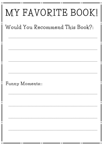 Printable My Favorite Book activity Worksheet kindergarten | Teaching ...