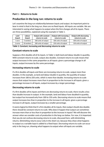 A Level Economics - Economies of Scale | Teaching Resources