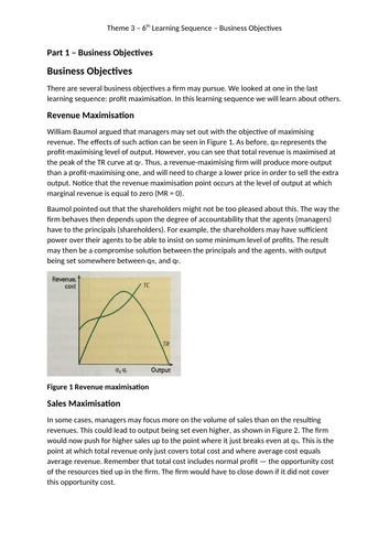 A Level Economics - Business Objectives | Teaching Resources