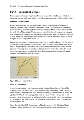 A Level Economics - Business Objectives | Teaching Resources