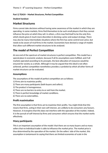 A Level Economics - Perfect Competition | Teaching Resources