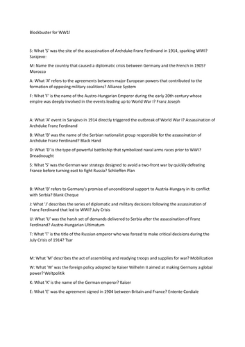 End of Year Games For: Causes of WW1. | Teaching Resources