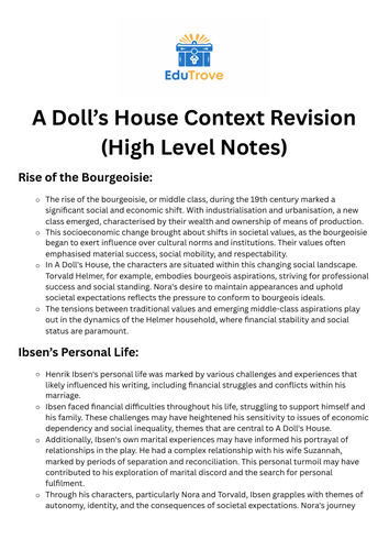 A Doll's House Context Revision (High Grade Notes) | Teaching Resources
