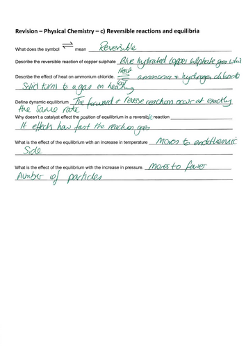 Rates of Reaction and equilibrium Chemistry revision with answers ...