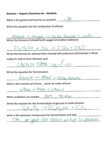 whole topic on organic chemistry revision with answers | Teaching Resources