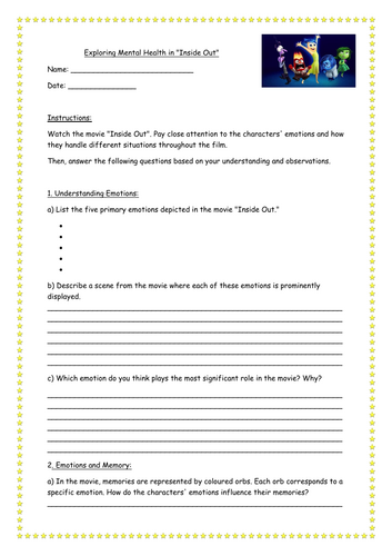 Inside Out Emotional Wellbeing Worksheet | Teaching Resources
