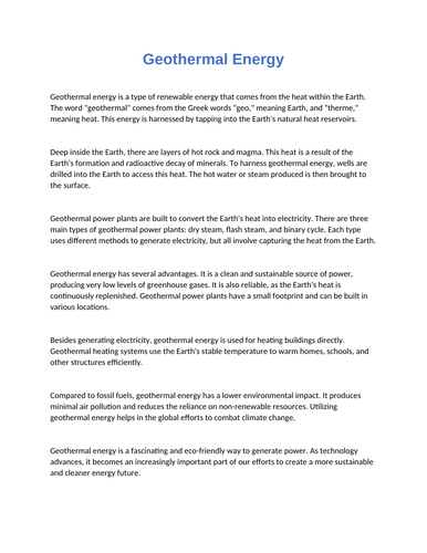 Geothermal Energy : Reading Comprehension Questions With Answers - Quiz ...