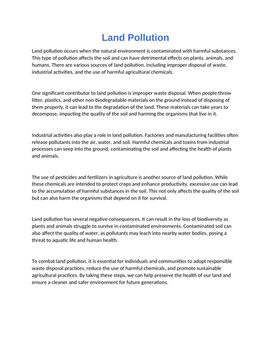 Land Pollution : Reading Comprehension Questions With Answers - Quiz ...