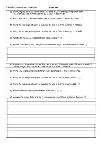 Exchange Rates | Teaching Resources