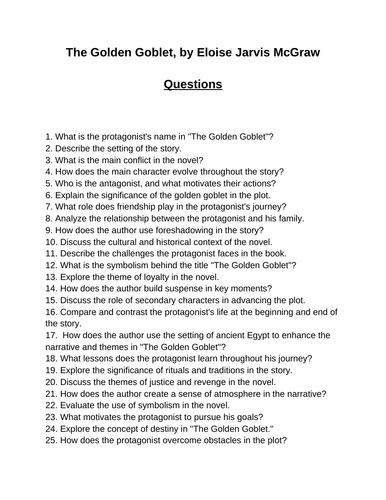 The Golden Goblet. 40 Reading Comprehension Questions (Editable) | Teaching Resources