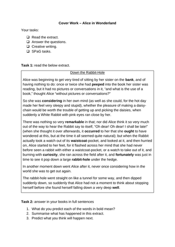 Alice In Wonderland - Cover or Reading Lesson | Teaching Resources