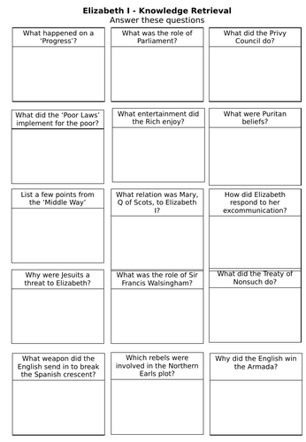 Eduqas History 1B Elizabeth I 16 page REVISION ACTIVITY BOOKLET ...
