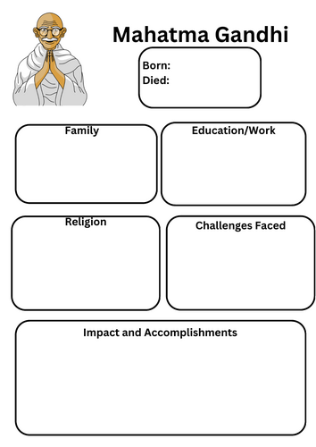 Mahatma Ghandi Fact File Worksheet | Teaching Resources