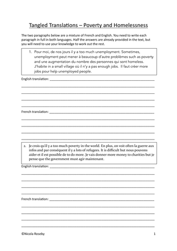 Tangled Translation - poverty and homelessness | Teaching Resources