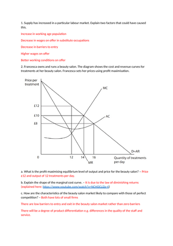 A Level Economics - Demand and Supply for Labour | Teaching Resources