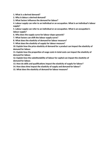 A Level Economics - Demand and Supply for Labour | Teaching Resources