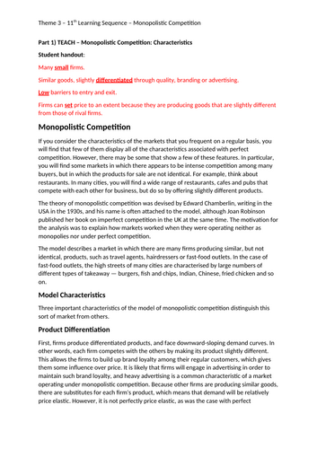 A Level Economics - Monopolistic Competition | Teaching Resources