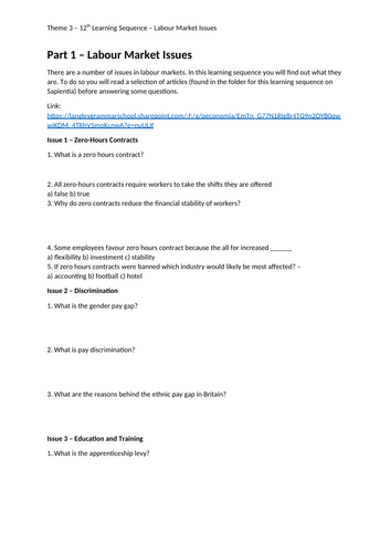 A Level Economics - Labour Market Issues | Teaching Resources
