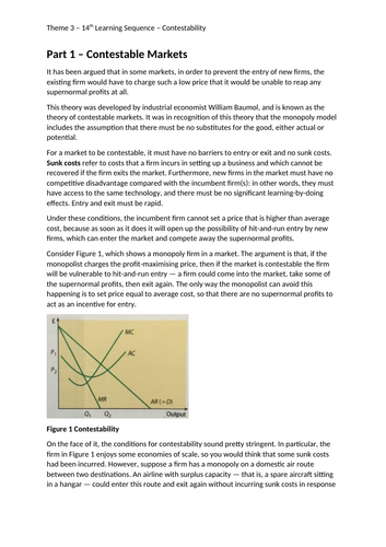 A Level Economics - Contestability | Teaching Resources