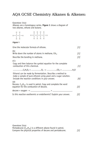 AQA GCSE Chemistry Reactions of Alkanes and Alkenes; Organic Chemistry ...