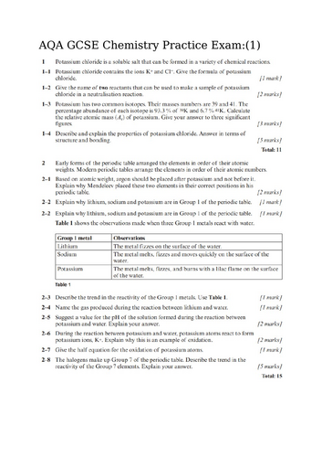 AQA GCSE Chemistry Revision Sheets: Paper 1, Paper 2,Paper 3 exams ... AQA GCSE Chemistry Revision Sheets: Paper 1, Paper 2,Paper 3 exams ...