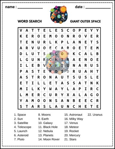 GIANT OUTER SPACE 22 WORD SEARCH | Teaching Resources GIANT OUTER SPACE 22 WORD SEARCH | Teaching Resources