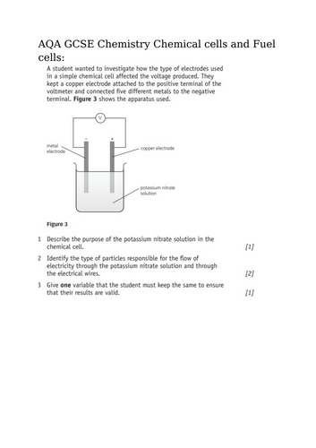 AQA GCSE Chemistry Fuel cells and Chemical cells | Teaching Resources