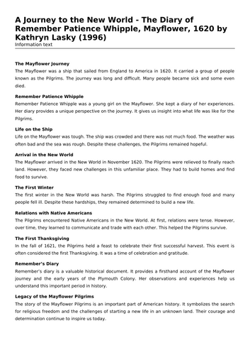 A Journey to the New World - The Diary of Remember Patience Whipple ...