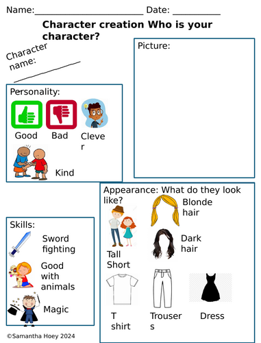 Character description sheet adapted SEN/Lower | Teaching Resources