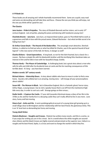 Year 9 Reading List | Teaching Resources