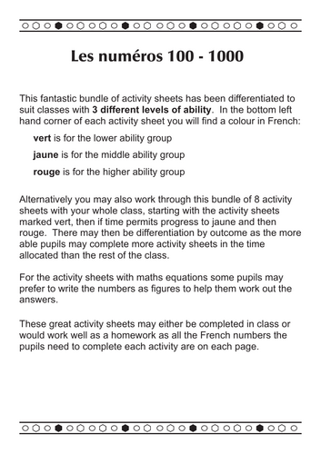 French numbers 100 - 1000 (numéros / nombres) | Teaching Resources